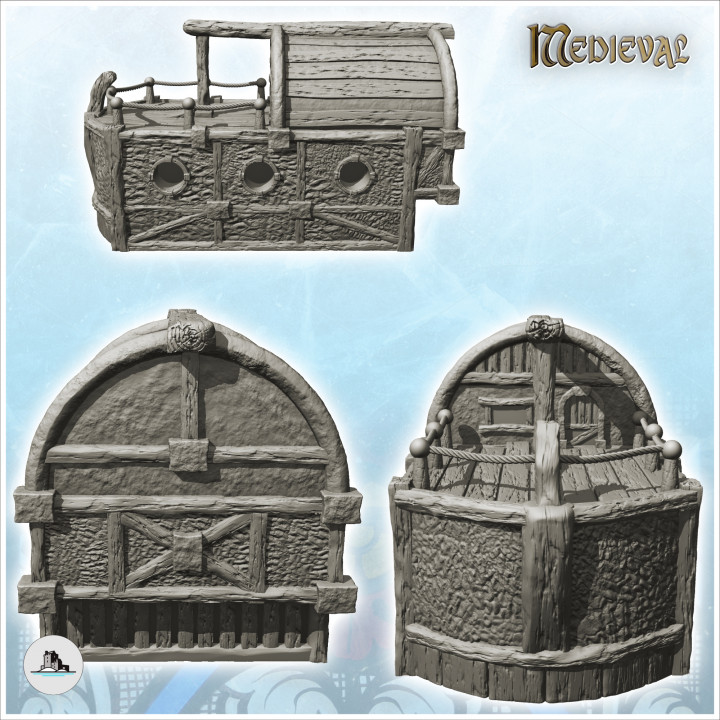 3D Printable Boat-shaped building with wooden walls and rope balcony (5 ...