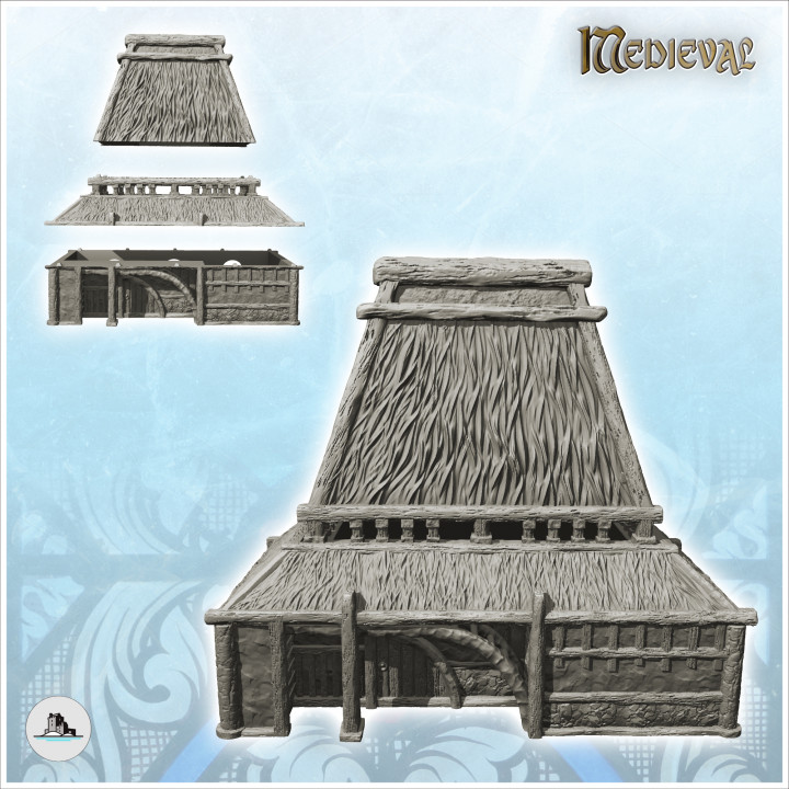 3D Printable Medieval building with very high roof and entrance canopy ...