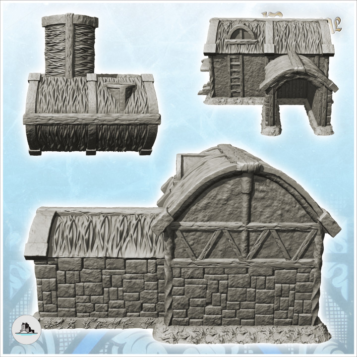 3D Printable Medieval house with ladder and stable for animals (8 ...