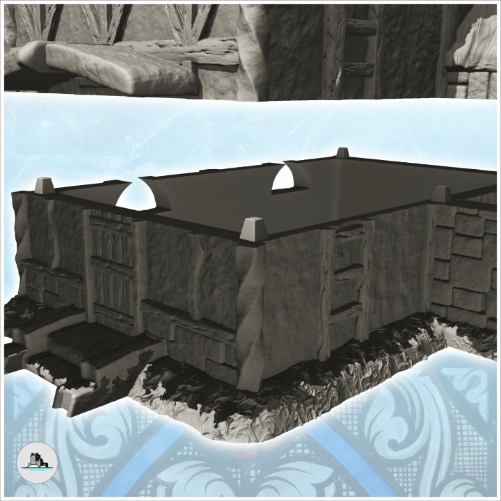 3D Printable Medieval house with ladder and stable for animals (8 ...