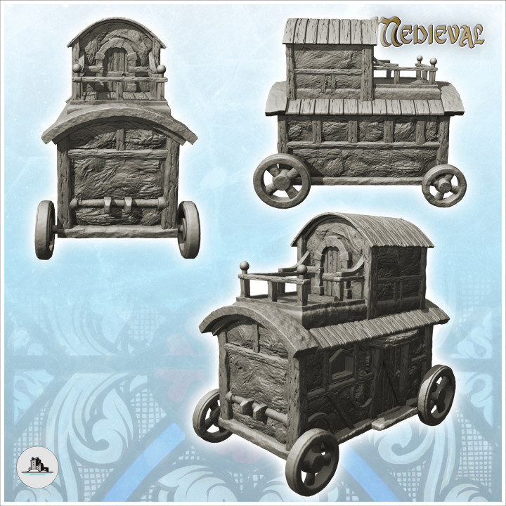 3D Printable Half-timbered caravan on wheels with rope terrace (9 ...