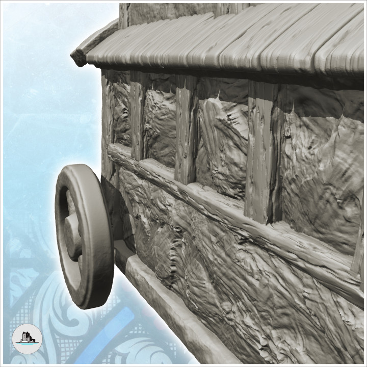 3D Printable Half-timbered caravan on wheels with rope terrace (9 ...