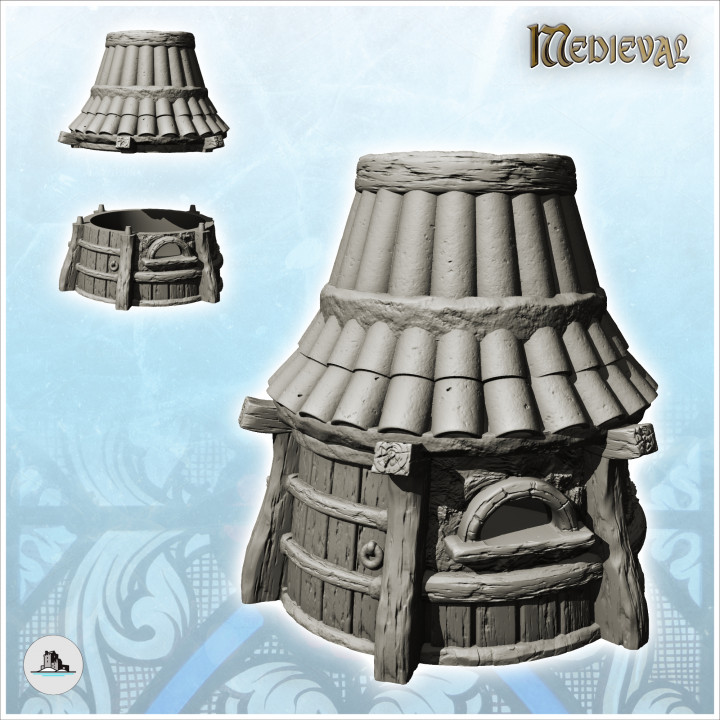 3D Printable Traditional round hut with rounded tile roof and window ...