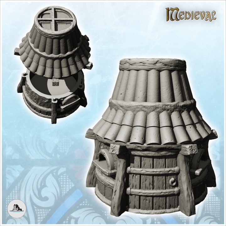 3D Printable Traditional round hut with rounded tile roof and window ...