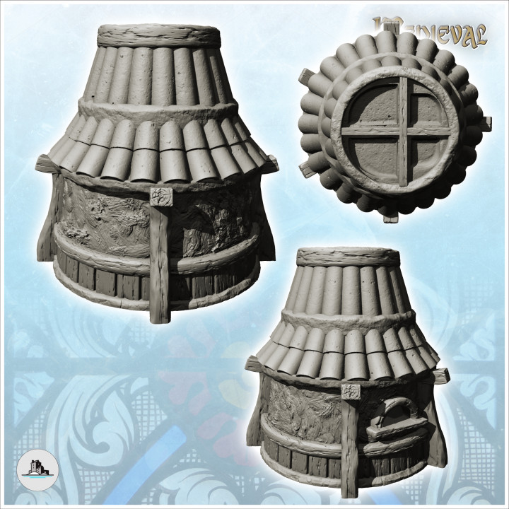 3D Printable Traditional round hut with rounded tile roof and window ...