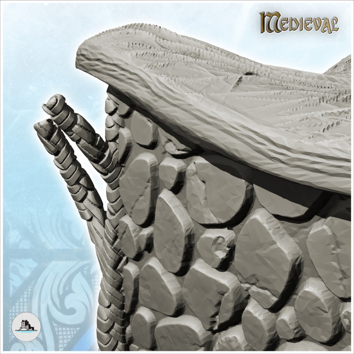 3D Printable Square building with wave roof and stone walls (26 ...