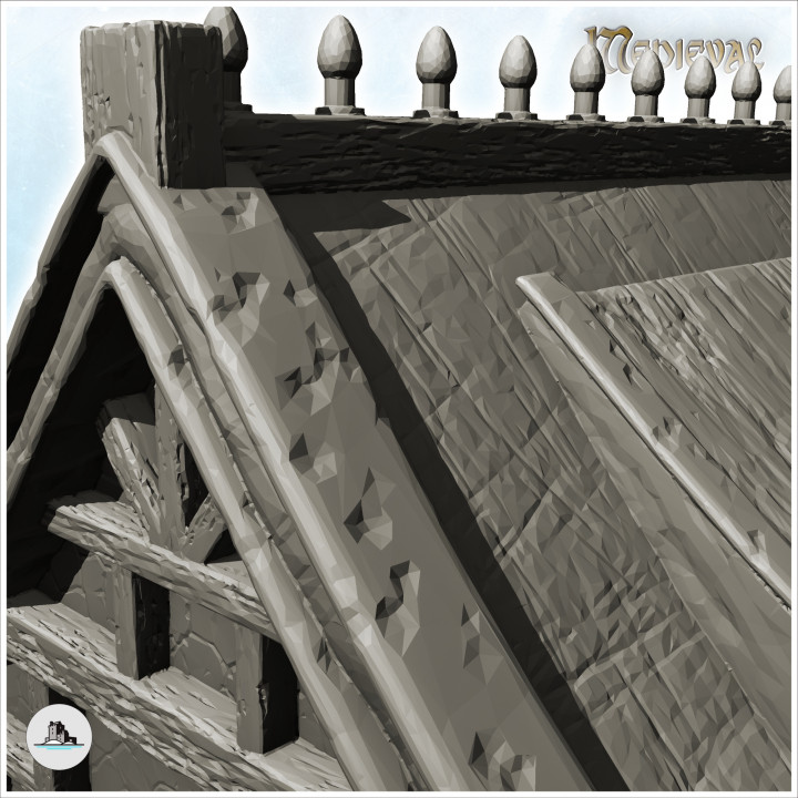 3D Printable Large medieval half-timbered building with wooden terrace ...
