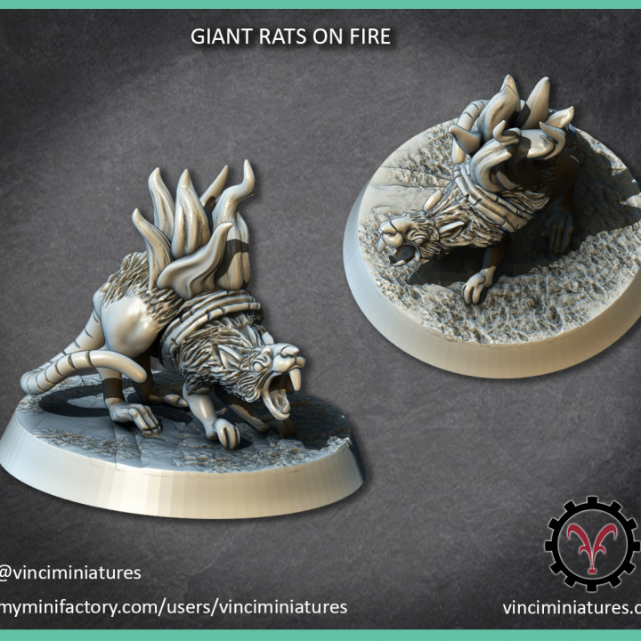 3D Printable GIANT RATS ON FIRE by vinciminiatures