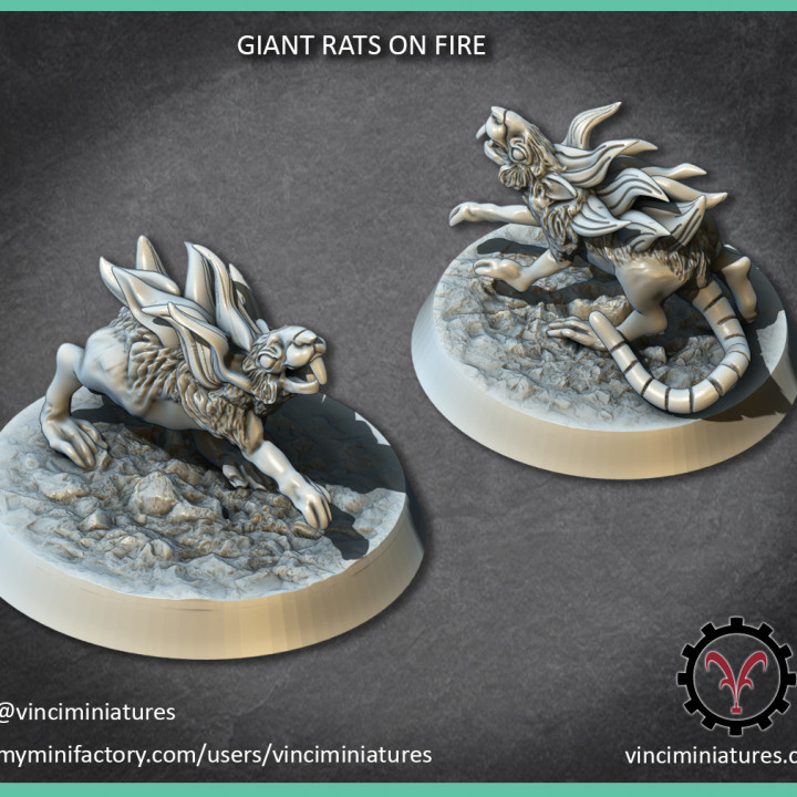 3D Printable GIANT RATS ON FIRE by vinciminiatures