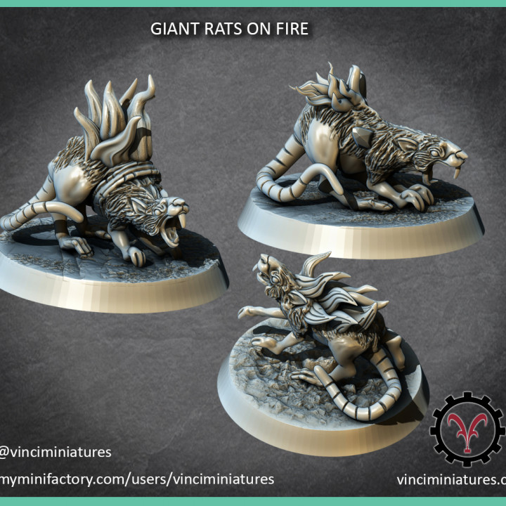 3D Printable GIANT RATS ON FIRE by vinciminiatures