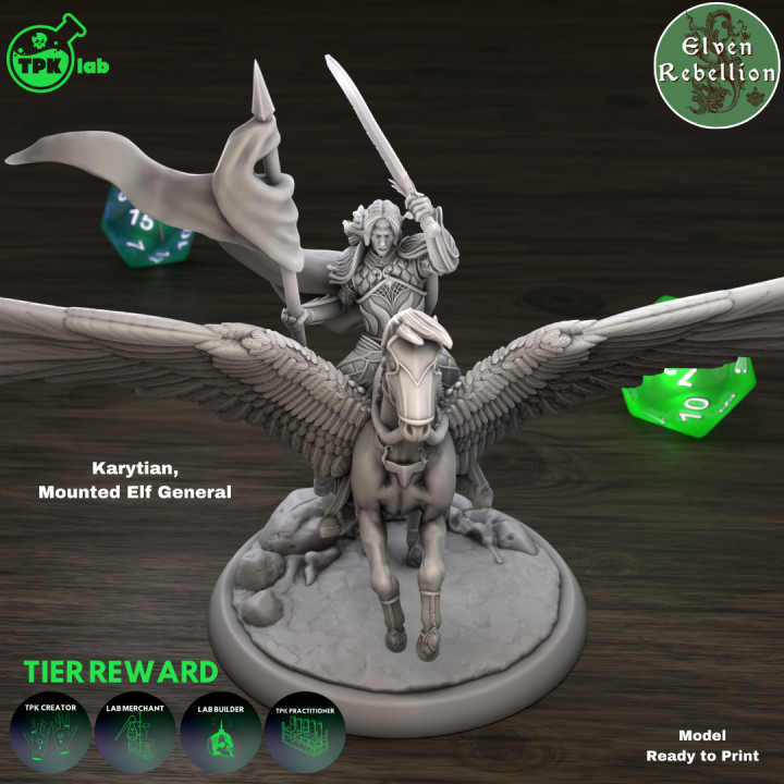 3D Printable Karytian Mounted Elf General by TPK Lab