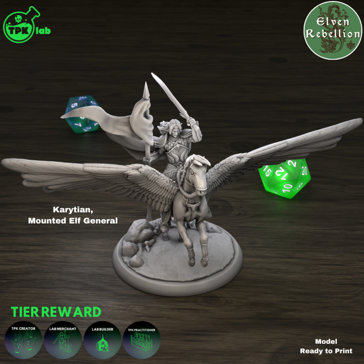 3D Printable Karytian Mounted Elf General by TPK Lab
