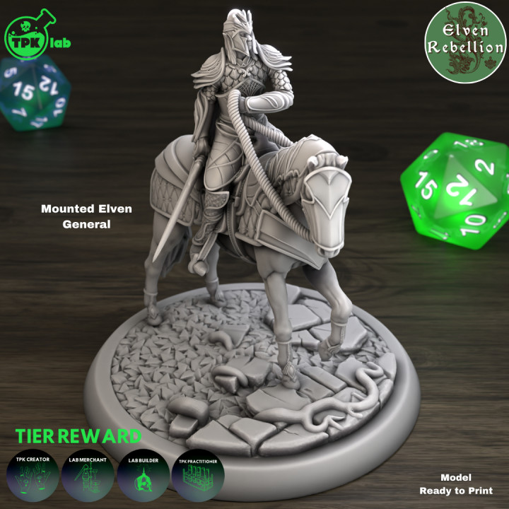 3D Printable Mounted Elven General by TPK Lab