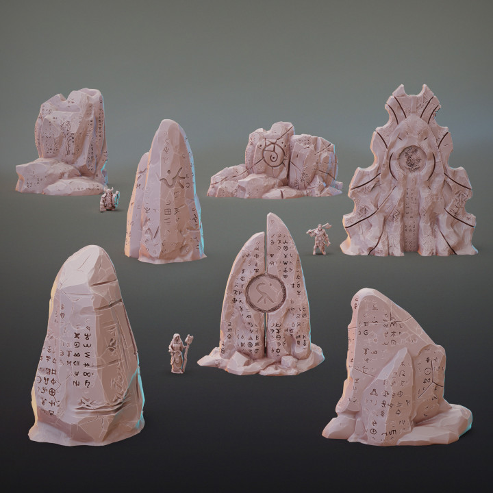3D Printable Rune Stones + Rune Wall Scenery Set by 3DHexes