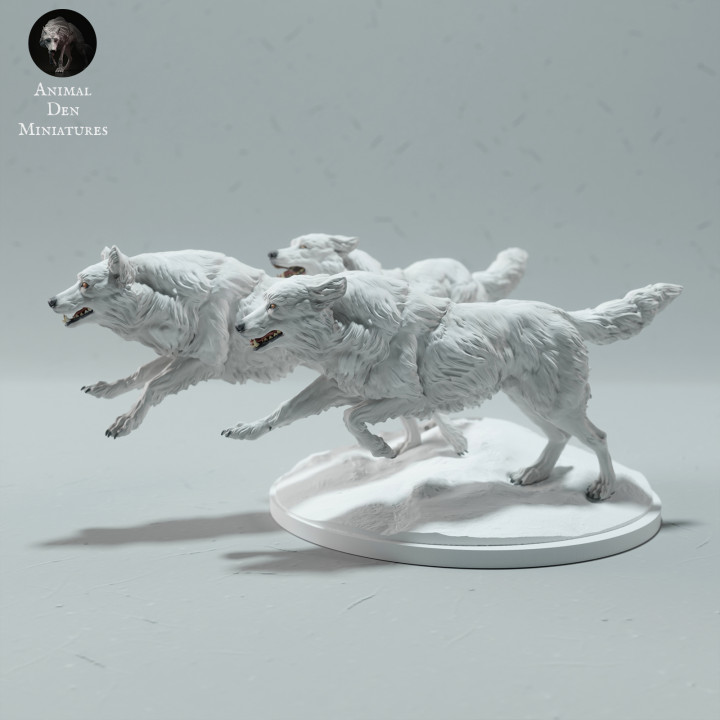 3D Printable Arctic Wolves Run by Animal Den Miniatures