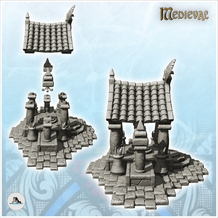 3D Printable Altar with stone columns with braziers and eagle symbol (2 ...