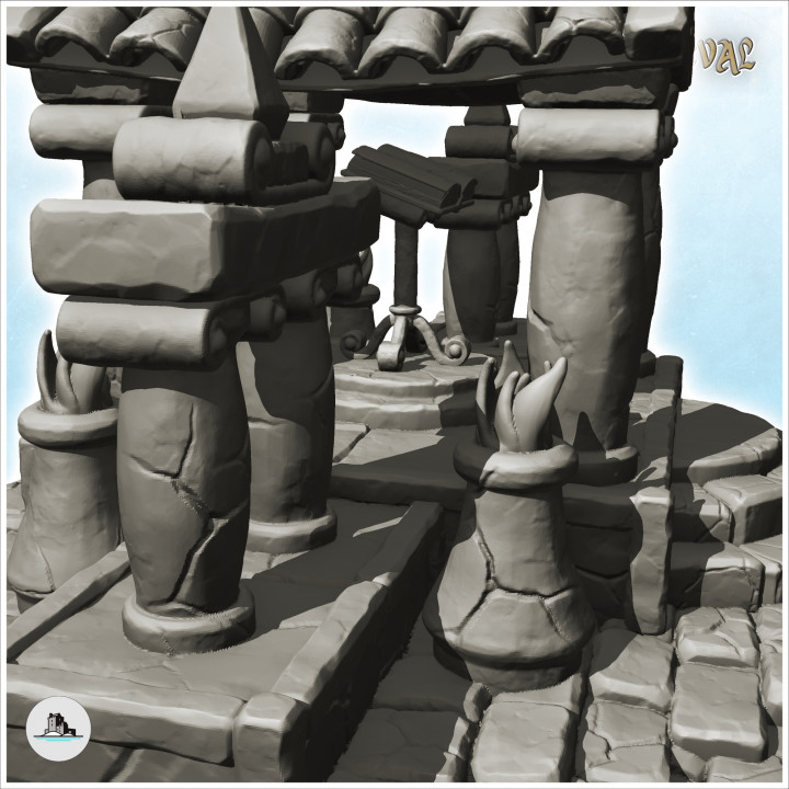 3D Printable Altar with stone columns with braziers and eagle symbol (2 ...