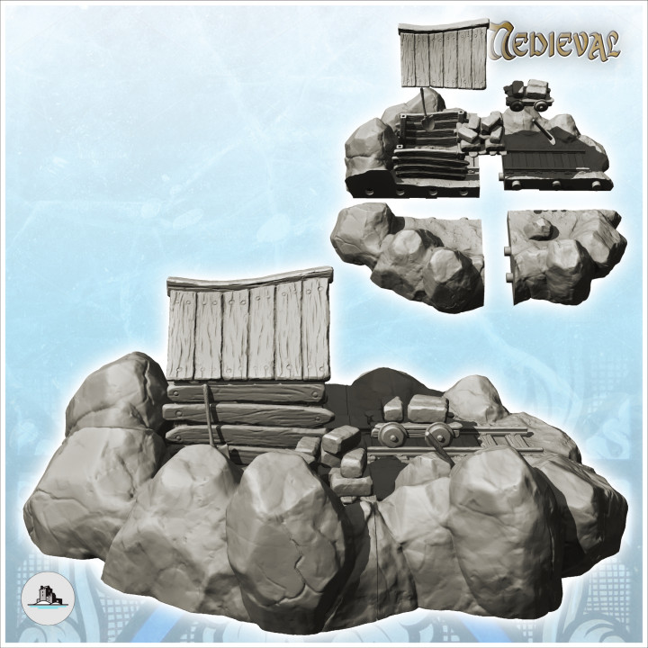 3D Printable Underground mine entrance with rail and carved stone (4 ...