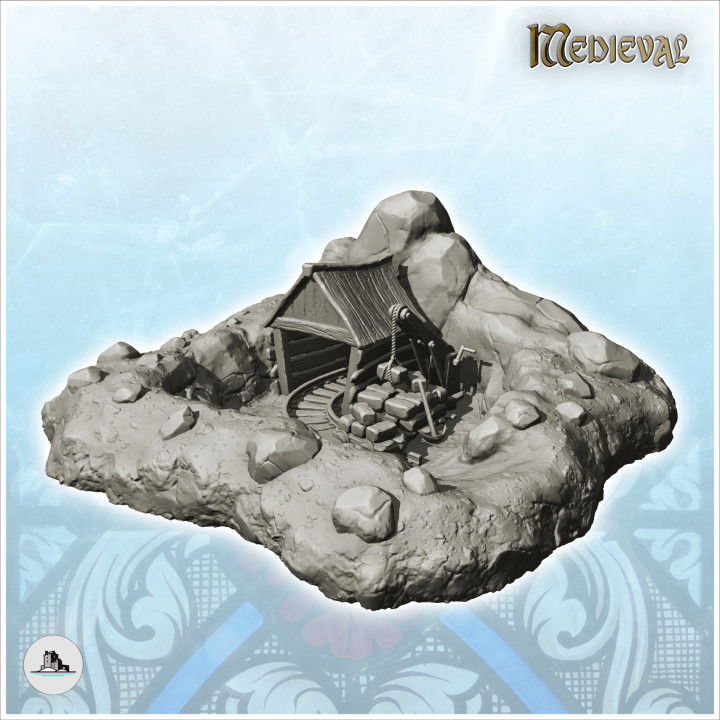 3D Printable Underground mine entrance with rail turn and wooden crane ...