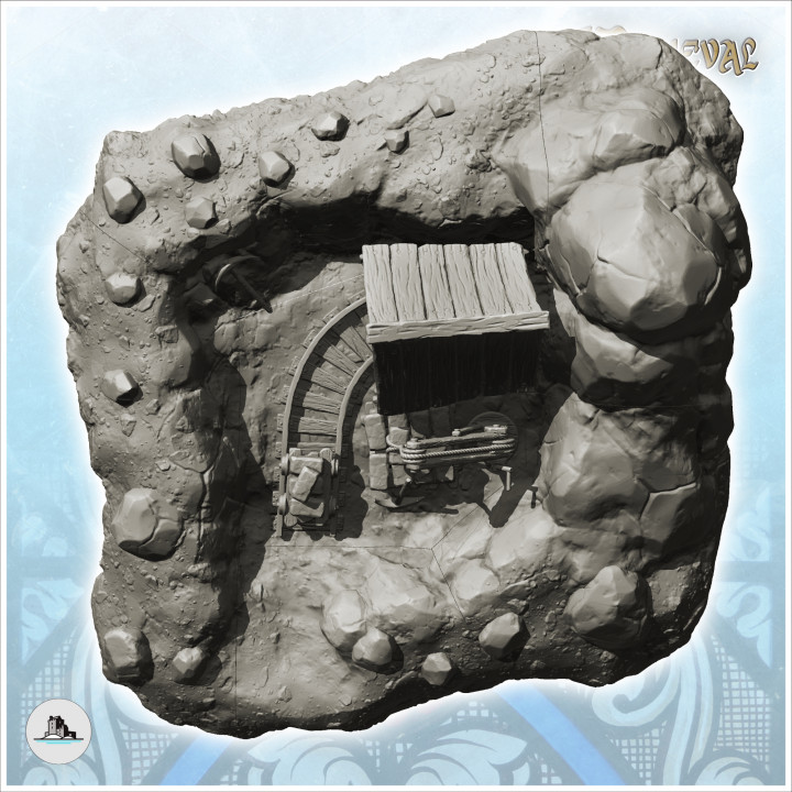 3D Printable Underground mine entrance with rail turn and wooden crane ...