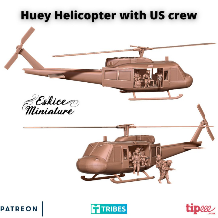 3D Printable Bell UH-1 "Huey" helicopter with US Crew - 28mm by Eskice ...