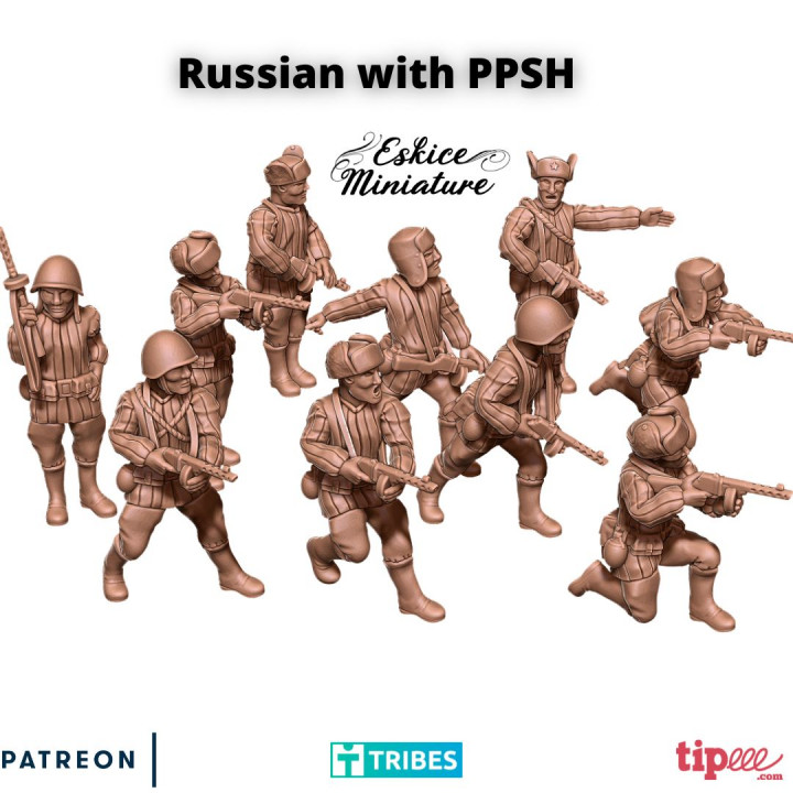 3D Printable Russian infantry with PPSH - 28mm by Eskice Miniature - Aron