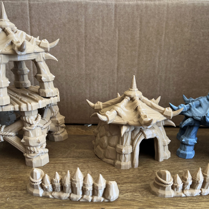 3D Print of Orc Terrain tower house and barricade FDM supportless by Galaad