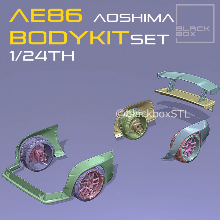 3D Printable Classic Bodykit for AE86 AOSHIMA 1-24th Modelkit by black ...