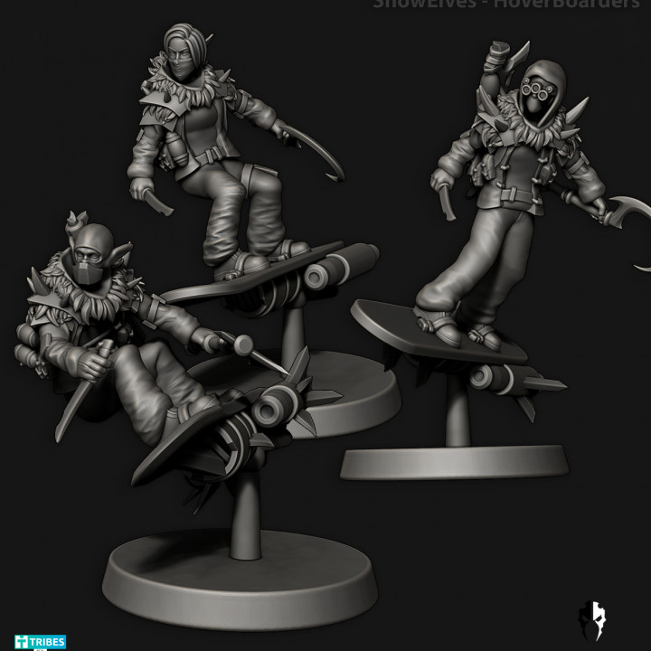 3D Printable Snow Elves - Hoverboarders - Space Elves by Edge Miniatures