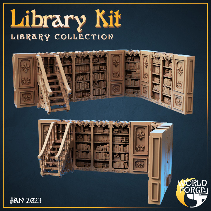 3D Printable Library Terrain Kit by World Forge Miniatures