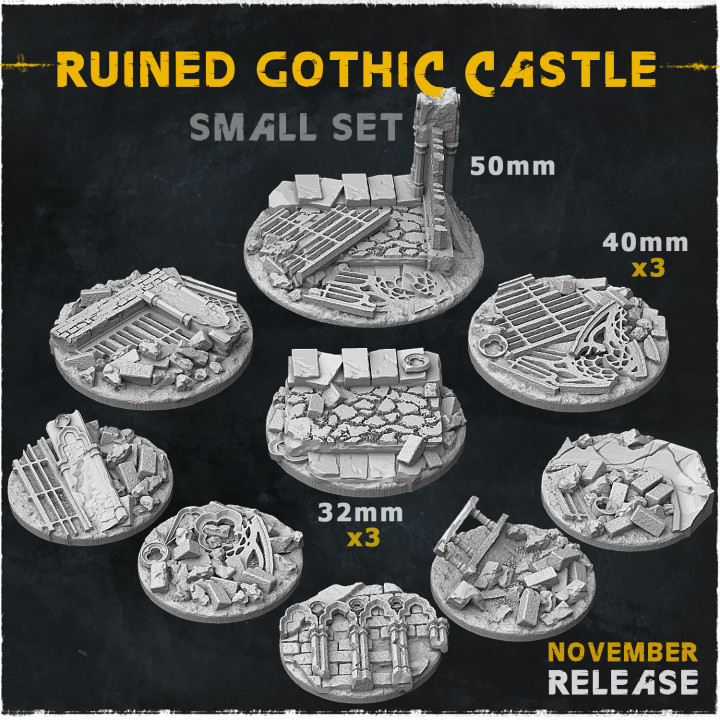 3D Printable Ruined Gothic Castle (Small Set) - Wargame Bases & Toppers ...