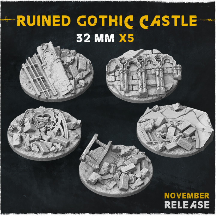 3D Printable Ruined Gothic Castle (Small Set) - Wargame Bases & Toppers ...