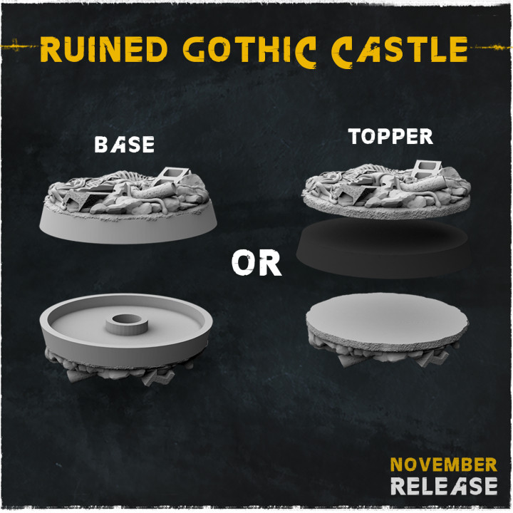 3D Printable Ruined Gothic Castle (Small Set) - Wargame Bases & Toppers ...