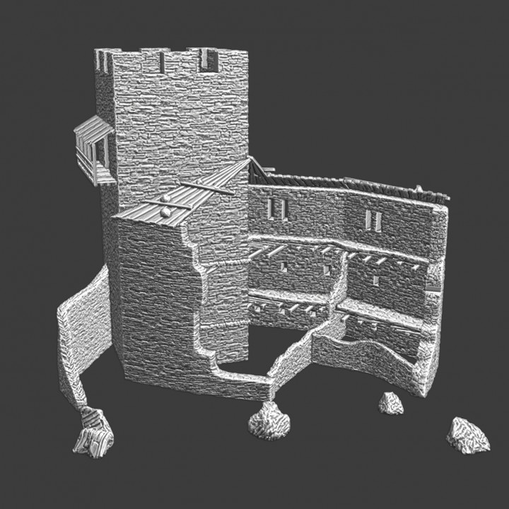 3D Printable Medieval Castle - destroyed by Northern Crusades Miniatures