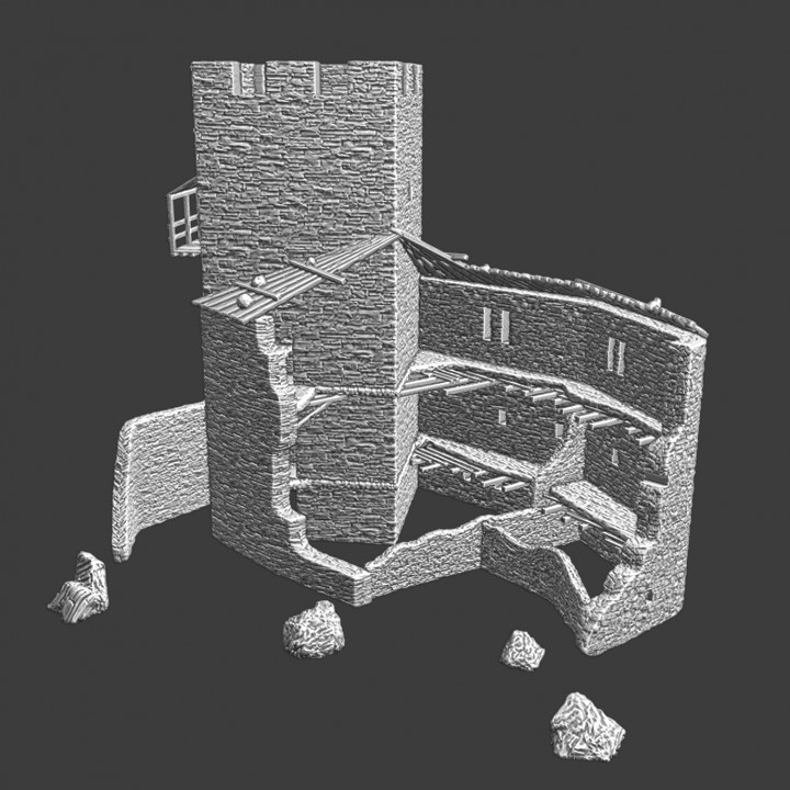 3D Printable Medieval Castle - destroyed by Northern Crusades Miniatures