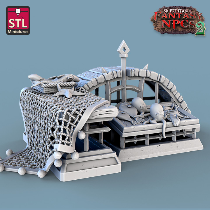 3D Printable Fantasy NPCs 2 - Fish Vendor Set by STL Miniatures