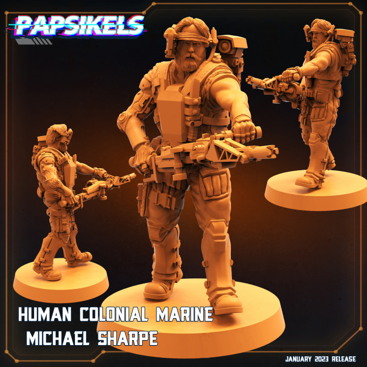 3D Printable HUMAN COLONIAL MARINE MICHAEL SHARPE by PAPSIKELS MINIATURES