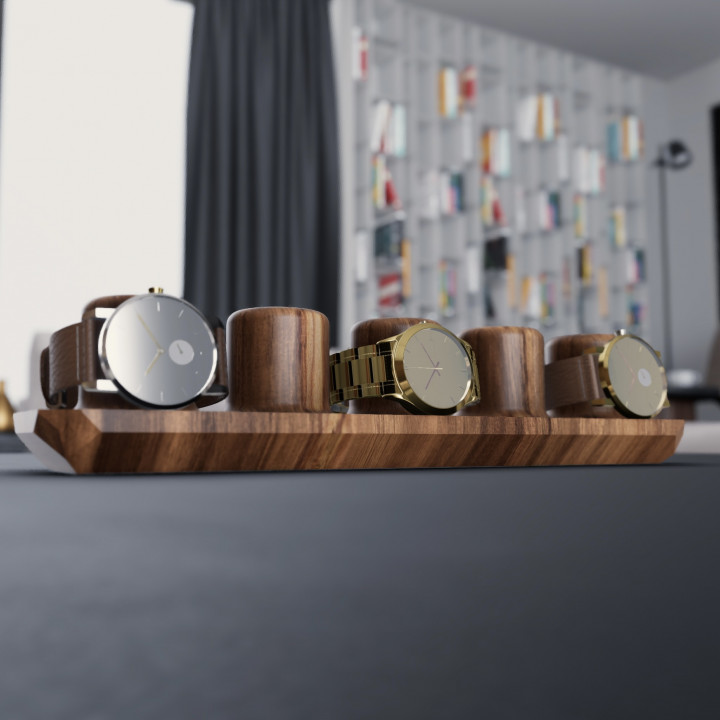 3D Printable WOODEN STAND FOR FIVE WATCHES by Lazy Bear