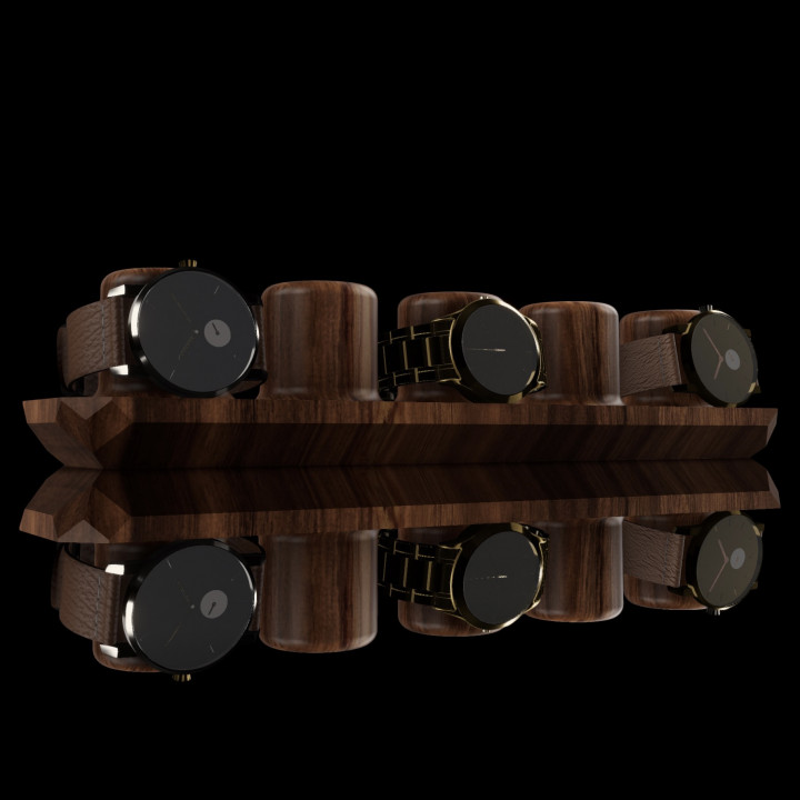 3D Printable WOODEN STAND FOR FIVE WATCHES by Lazy Bear