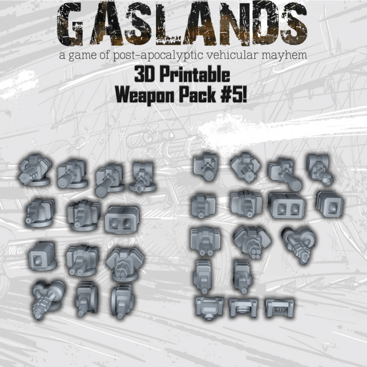 3D Printable Gaslands Weapon Pack 5 - 3D Printable by Hayland Terrain