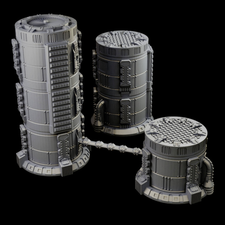 3D Printable Chemical Factory Vats Walkways And Storage Tank Sci Fi ...