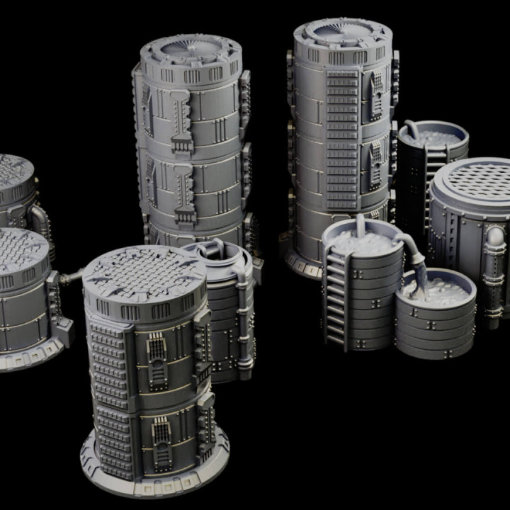 3D Printable Chemical Factory Vats Walkways And Storage Tank Sci Fi ...