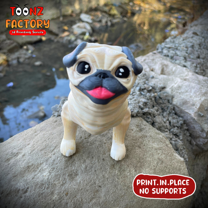 3D Printable FLEXY PRINT-IN-PLACE PUG ARTICULATED by Toonz Factory