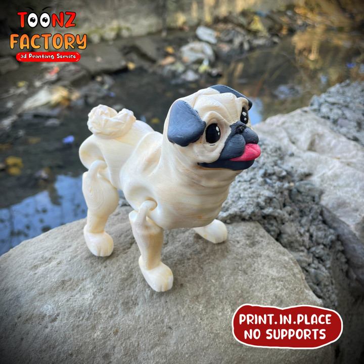 3D Printable FLEXY PRINT-IN-PLACE PUG ARTICULATED by Toonz Factory