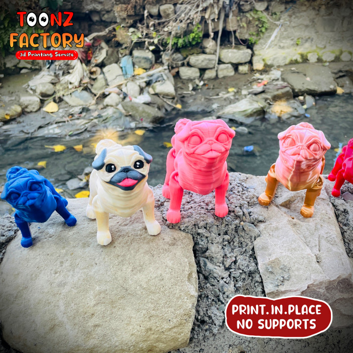 3D Printable FLEXY PRINT-IN-PLACE PUG ARTICULATED by Toonz Factory