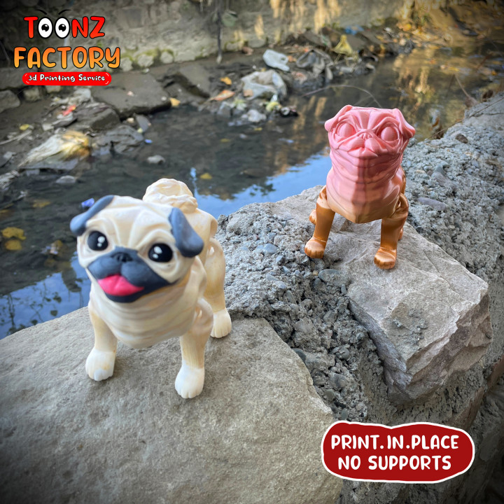 3D Printable FLEXY PRINT-IN-PLACE PUG ARTICULATED by Toonz Factory