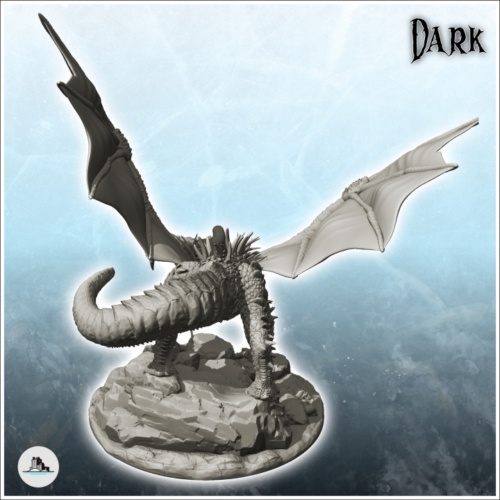 3D Printable Big horned dragon on rock (9) - Fantasy Medieval Dark ...