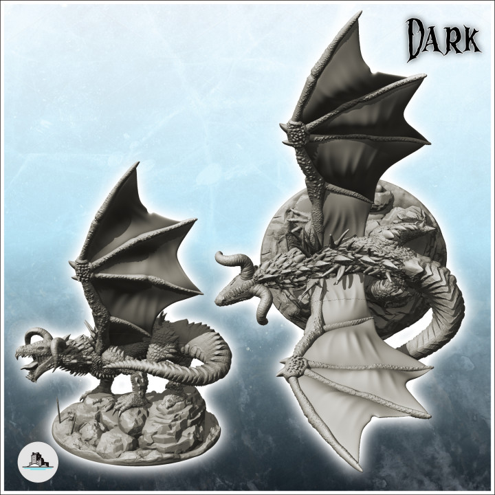 3D Printable Big horned dragon on rock (9) - Fantasy Medieval Dark ...