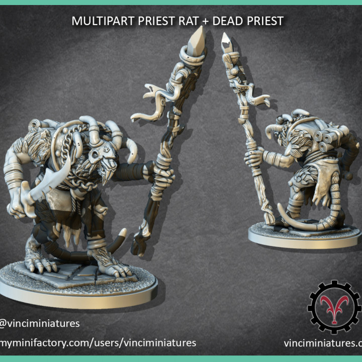 3D Printable MULTIPART PRIEST RAT + DEAD PRIEST by vinciminiatures