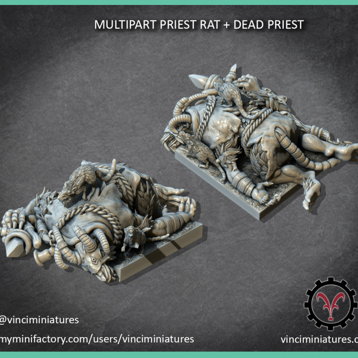 3D Printable MULTIPART PRIEST RAT + DEAD PRIEST by vinciminiatures
